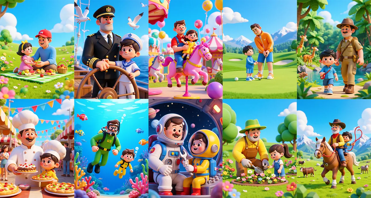 IPBD父亲节插画丨卡通3D形象Q版人物插画-LoRA-IP品牌设计-LiblibAI