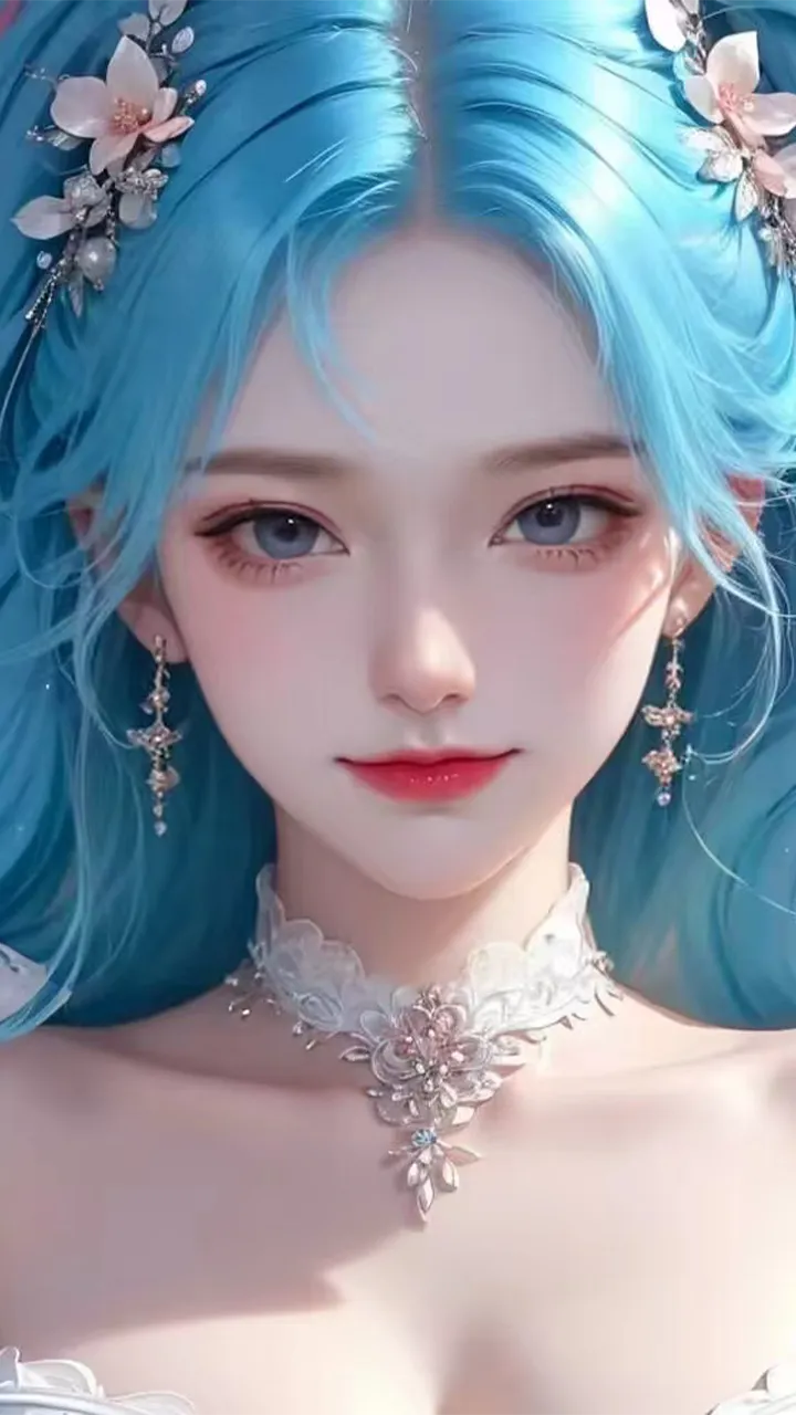 The two-dimensional girl with blue eyes and blue hair, the beautiful ...