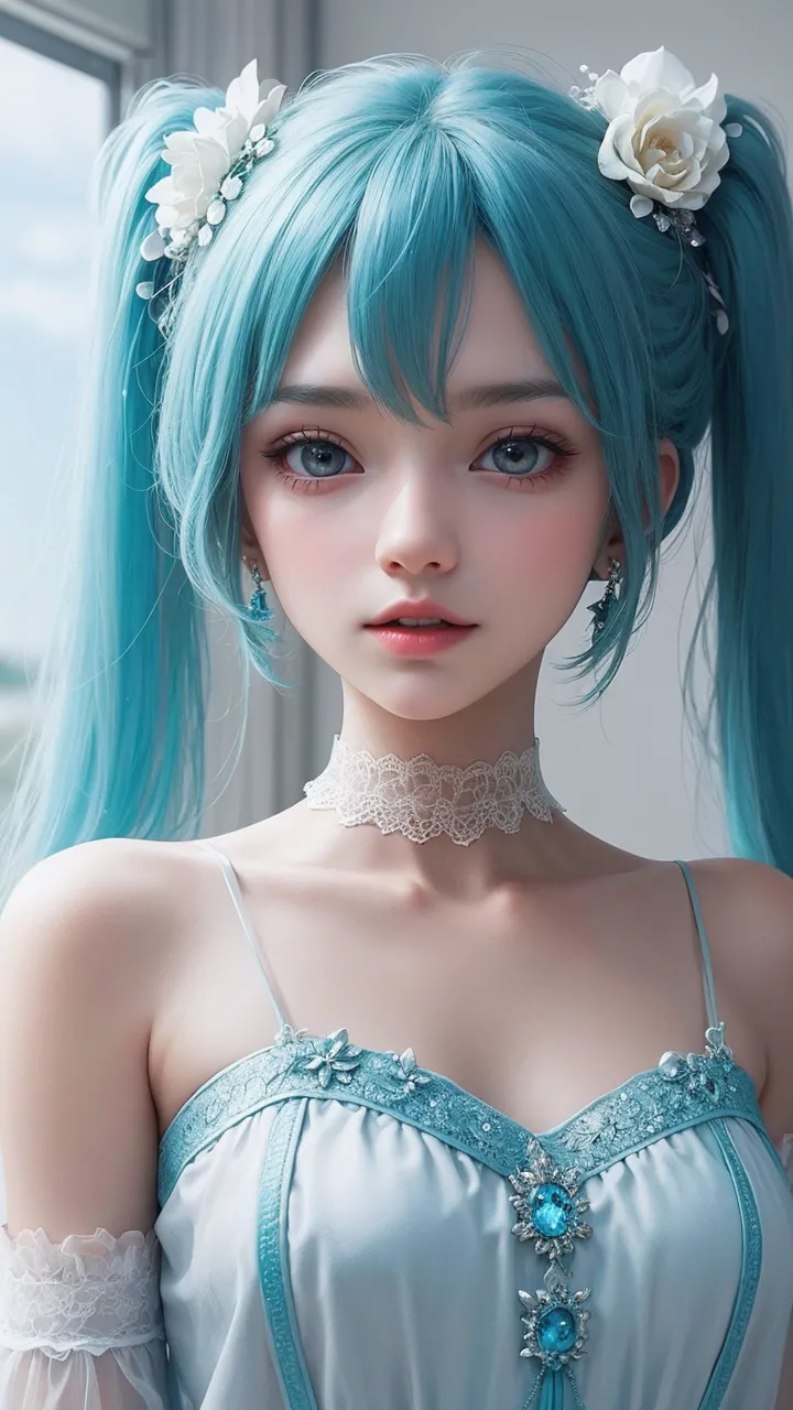 The two-dimensional girl with blue eyes and blue hair, the beautiful ...